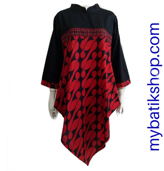 Batik Parang Hand-stamped Tunic Red Black Dress – mybatikshop.com