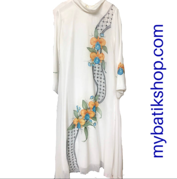Gamis White Chiffon Hand-painted – mybatikshop.com